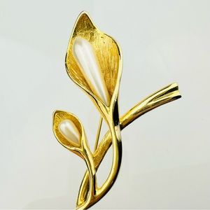 Jewelry | Vintage Piscitelli Large 375 Figural Calla Lily Glass Pearl ...
